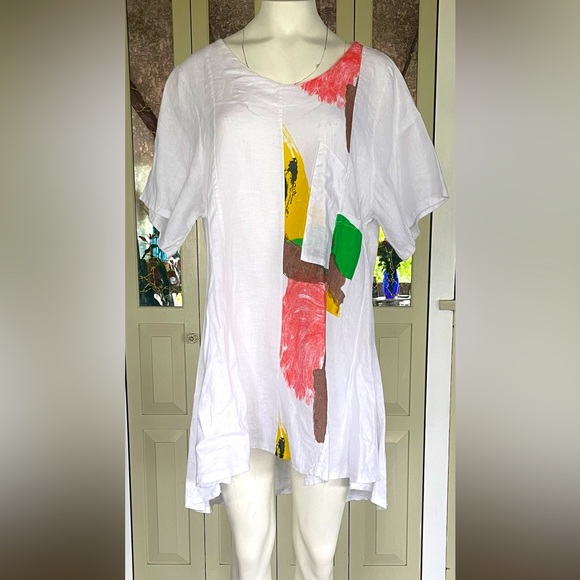 Transparente | Tops | Transparente Flax Linen Womens Tunic Art Paint ...